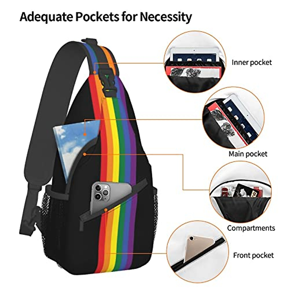 MANQINF Funny Rainbow Lgbt Gay Pride Sling Bag Crossbody Backpack for Men Women Lgbt Sling Backpack Hiking Daypack