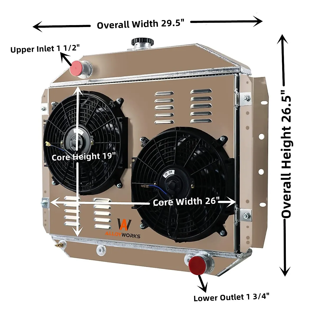 ALLOYWORKS CC833 Aluminum Radiator Compatible with 1966-1979 Ford F-100 F-150 F-250 F-350 1978-1979 Ford Bronco Truck Downflow Radiator, 4 Row Radiators, Shroud Fan Relay Kit, L6 V8 Chevy Engines Only