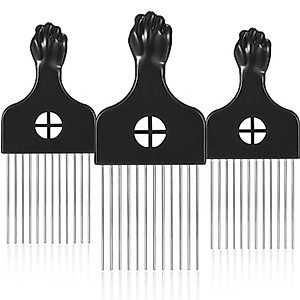 3 Packs Metal Hair Picks Afro Pick Comb Wig Braid Hair Detangle Styling Comb Lift Pick Comb Tool for Women, Men Curly Hair Styling