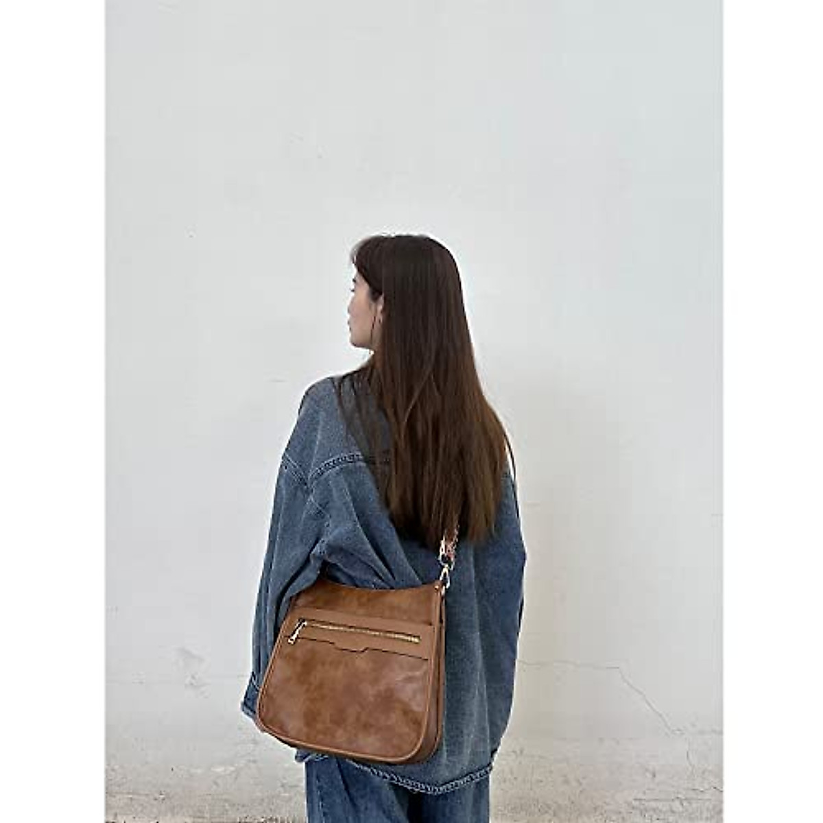 Crossbody Bags for Women Shoulder Hobo Handbags Leopard Guitar Strap Ahdorned Crossbody Bags Neoprene Strap Purse Large