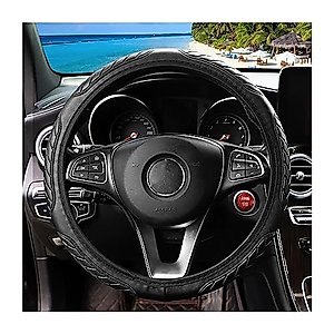 BELOMI Leather Elastic Steering Wheel Cover, Universal 15 Inch, Non-Slip and Breathable, Car Interior Accessories, Durable Waterproof Steering Wheel Protector Wrap for Sedan, SUV, Truck (Black)