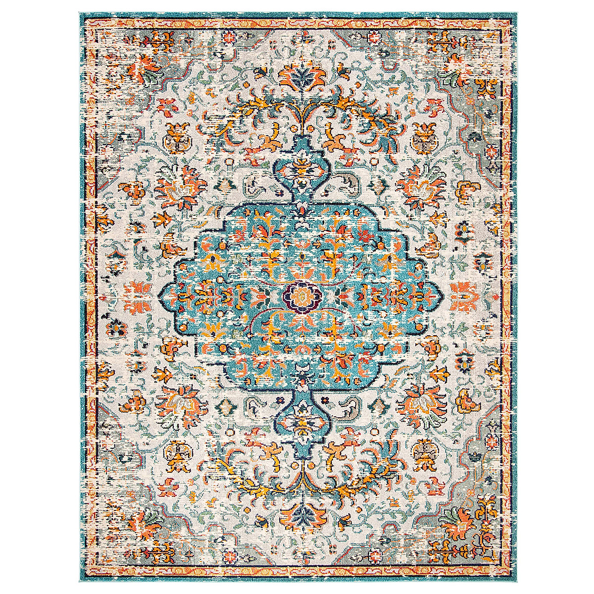 SAFAVIEH Madison Collection Area Rug - 8' x 10', Grey & Light Blue, Boho Chic Medallion Distressed Design, Non-Shedding & Easy Care, Ideal for High Traffic Areas in Living Room, Bedroom (MAD447F)