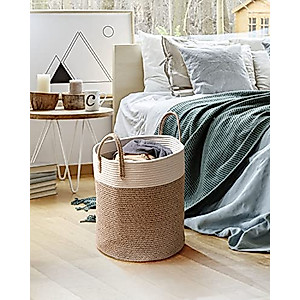 ZYER Cotton Rope Laundry Basket tall rope basket for Clothes 49L Storage Laundry Basket for Toy Cotton Rope Laundry Basket with Handles 35 * 40CM