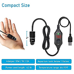 YukiHalu USB Powered Aquarium Heater, 10W/20W/30W Adjustable Mini Fish Tank Heater with External Temperature Controller, LED Display, Used for 0.5-1 Gallon Tank (10W USB)