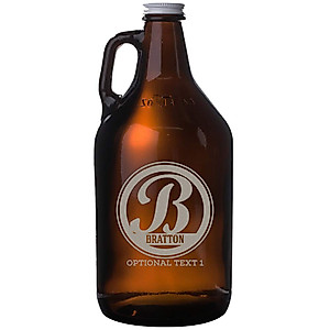 Spotted Dog Company Personalized Etched 64oz Amber Glass Beer Growler - Customized Engraved Gifts for Men - Beer Gifts for Men - Groomsmen Gifts, Bratton