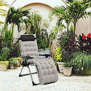 Zero Gravity Chair,Reclining Lounge Chair with Removable Cushion,Headrest & Cup Holder,Patio Reclining Chair for Indoor Outdoor,Folding Reclining Chair,Portable Chaise for Deck,Yard,Porch,Pool
