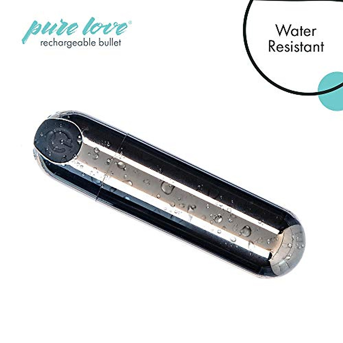 pure love Vibrator Bullet, Rechargeable, Waterproof, Adult Sex Toy, Smoky Silver, 3"