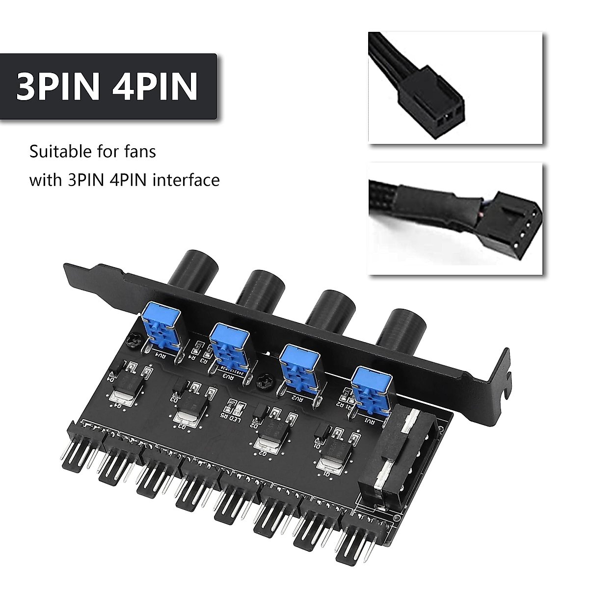 SinLoon 4 Knob Cooling Fan Speed Controller PC 8 Channels Fan Hub for CPU Case HDD VGA PWM Fan PCI Bracket 12V Fan Control- 4Pin Interface Power Supply ( 4 Pin 4Knob )