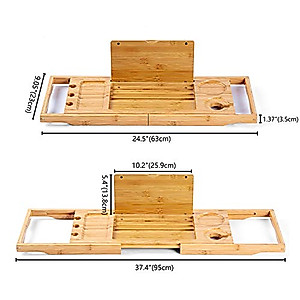 Utoplike Bamboo Bathtub Caddy Tray Bath Tray for Tub, Adjustable Bathroom Bathtub Organizer with Book Tablet Wine Glass Cup Towel Holder,Distinctive Gift (24.5"-37.4")