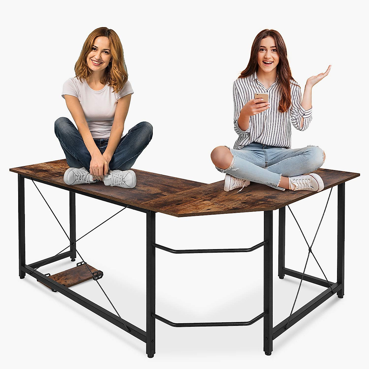 AuAg Modern 66.5‘’ L-Shaped Home Office Desk, Larger Sturdy Computer PC Laptop Table, Corner Gaming Desk, Writing WorkstationDesk, Wooden Desk W/Monitor Stand