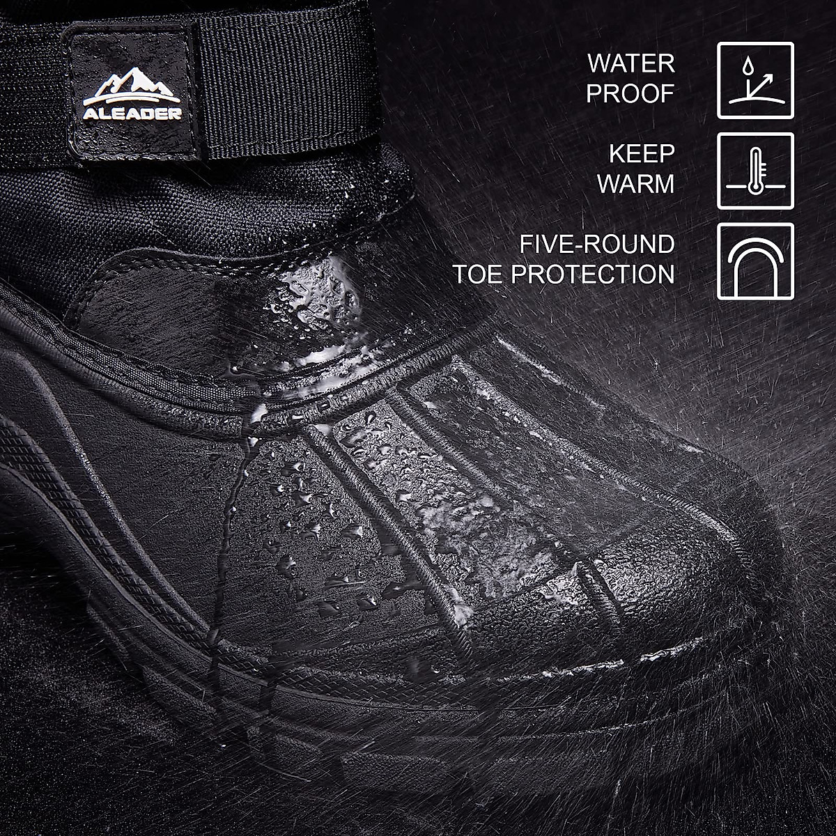 ALEADER Mens Snow Boots, 400g Insulated Winter Boots Waterproof Warm Hiking Boots Black 13 D(M) US