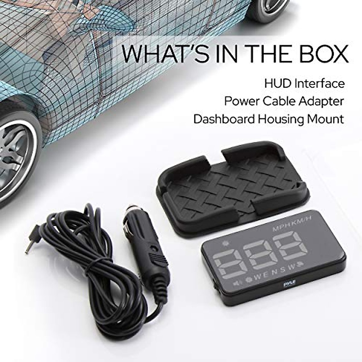 Pyle 3.5’’ Car HUD - Head-Up Display Multi-Color Windshield Screen Projector Vehicle Speed & GPS Navigation Compass, Plug & Play - (PHUD12)