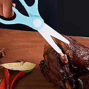 Portable Food Ceramic Shears for Kitchen Classroom Craft Pet Hair Pizza Vegetable Cutting Chopping Tool with Cover Sky Blue