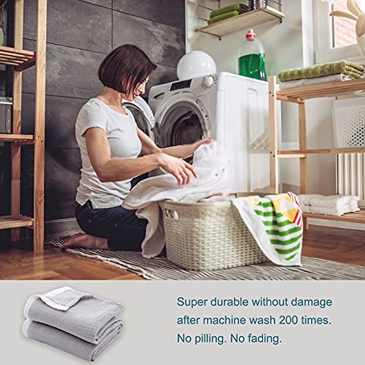 SE SOFTEXLY Cotton Muslin Throw Blanket for Adults,Breathable 4-Layer Yarn Dyed Linen Texture Gauze Blanket for Bed Sofa Couch,Super Soft Lightweight Twin Size Blanket for All Season（60"x80",Grey）