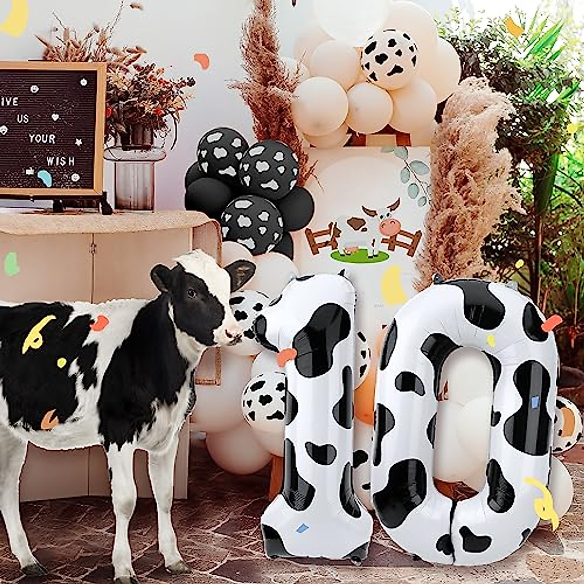 Cow Number Balloons, 40 Inch Cute Cow Print Balloons Reusable Cow Birthday Decorations Farm Themed Birthday Party Supplies for Kids (Number 1)