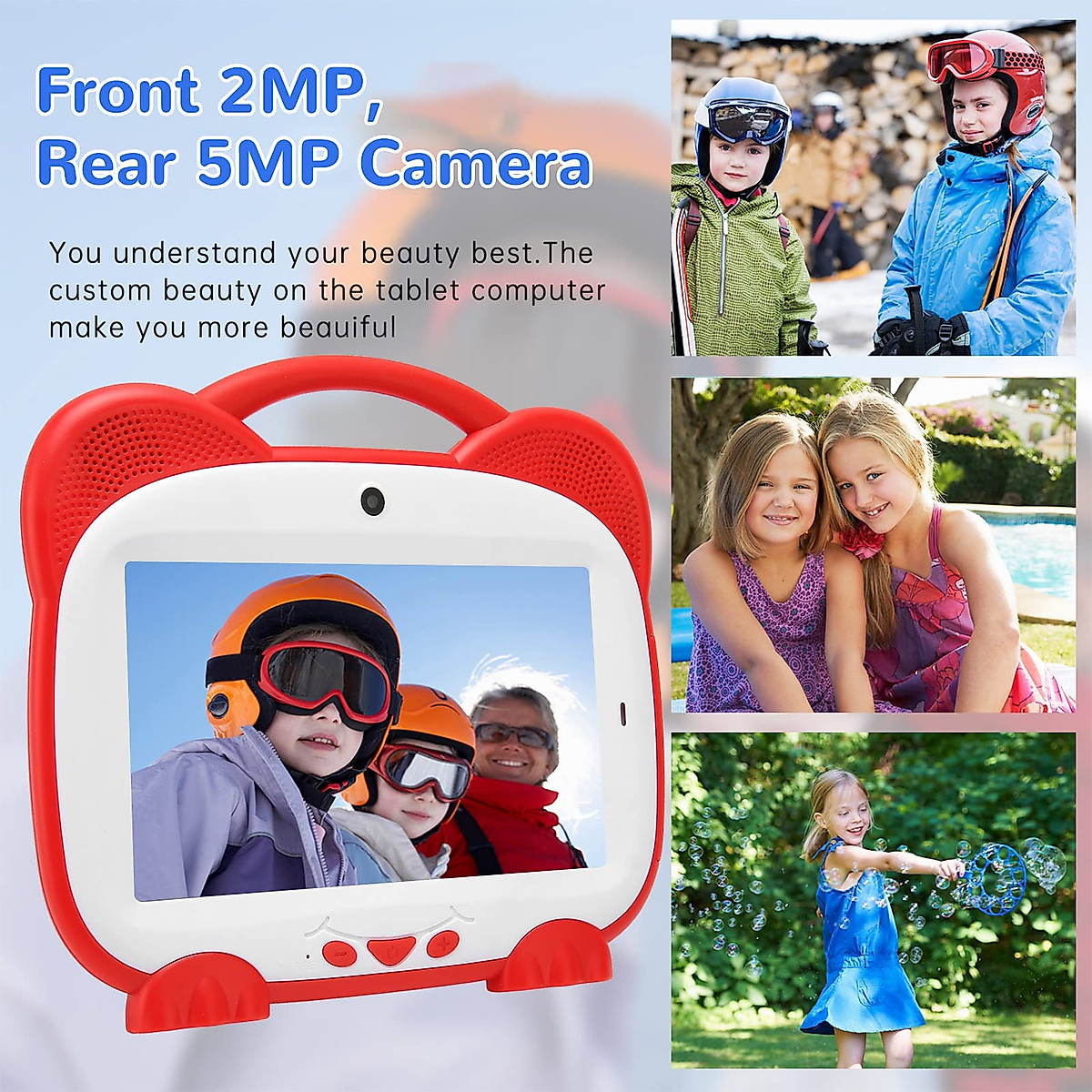 Kids Tablet, US Plug 100‑240V Dual Camera Kids Tablet 5500mAh 7 Inch Support WiFi HD 1080P for Children (Red)