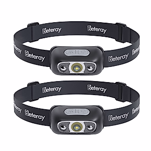 Rechargeable Headlamp for Adults with 300 Lumens USB Head Lamp with Lightweight Design(0.08 LB), IPX4 LED Sensor Headlamps for Running Camping Reading with Long Run Time (Black & White) - 2 Pack