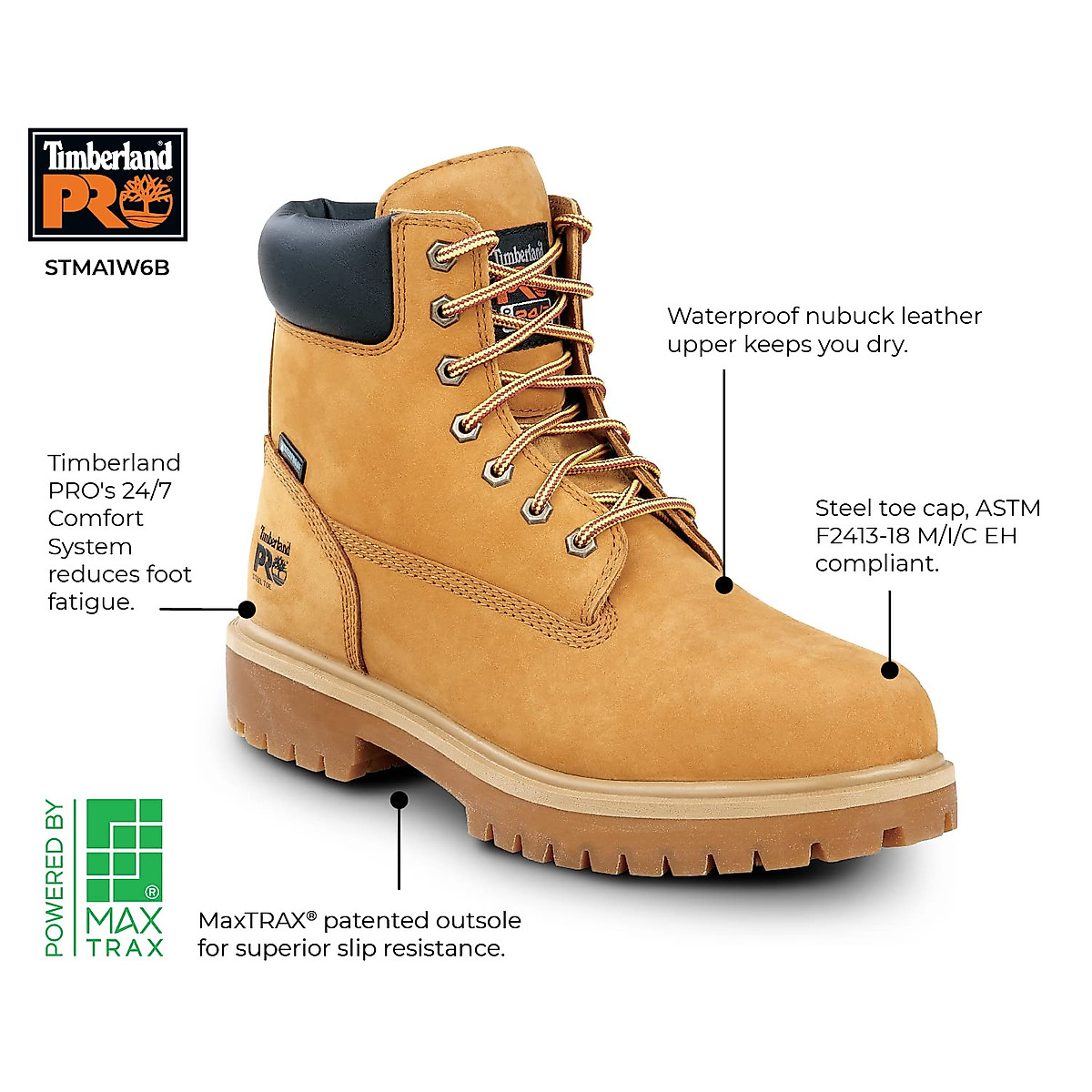 Timberland PRO 6IN Direct Attach Men's, Wheat, Steel Toe, EH, MaxTRAX Slip Resistant, WP Boot (11.0 W)