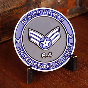 Air Force Senior Airman E4 Challenge Coin! United States Air Force Senior Airman Rank Military Coin. E-4 USAF Challenge Coin! Designed by Military Veterans - Officially Licensed Product!