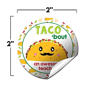 Taco ‘Bout an Awesome Teacher Appreciation Thank You Sticker Labels, 40 2" Party Circle Stickers by AmandaCreation, Great for Envelope Seals & Gift Bags
