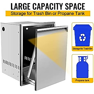 AHLOKI Outdoor Kitchen Trash Drawer with Trash Bin Pull Out Drawers for Kitchen Cabinets,304 Stainless Steel, Brushed, Durable & Easy to Clean,17W X 23H X 16D Inch