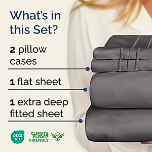 4 Piece Luxury Hotel Bed Sheet Set - Breathable, Cooling Deep Pocket Sheets - Soft, Wrinkle Free King Sheets That Fit Extra Deep Mattresses - Dark Grey
