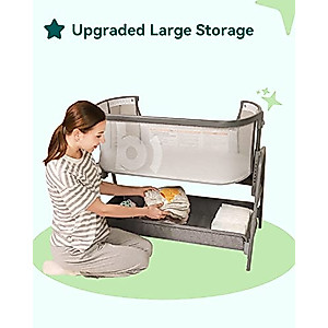 babyboat Bassinet Bedside Sleeper with 360° All Air Mesh, Bedside Crib with Storage Basket, Cozy Adjustable Portable Bassinets for Safe Co-Sleeping, Baby Crib for Infant/Newborn