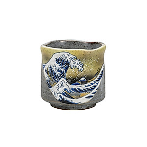 Large Yunomi teacup Hokusai Kanagawa oki namiura.Japanese Kutani ware. ktn-k7-0642