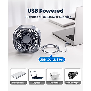 Smilfree Mini USB Desk Fan, 3 Speeds Portable Small Fan, 360° Adjustable Rotation Silent Desktop Fan for Home Office Makeup Personal Fan with Travel