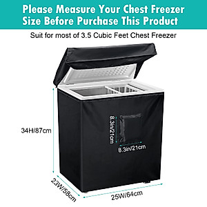 Black Chest Freezer Cover, Luxiv Waterproof Freezer Cover 25Lx23Wx34H Compact for 3.5 Cubic Feet Chest Freezer Full Cover Deep Freezer Cover with Top Cover for Open, Zipper Pocket, Strap