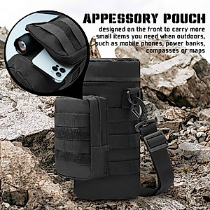 Molle Water Bottle Pouch, Tactical Black Water Holder Carrier with Pocket Stap for Hiking Camping