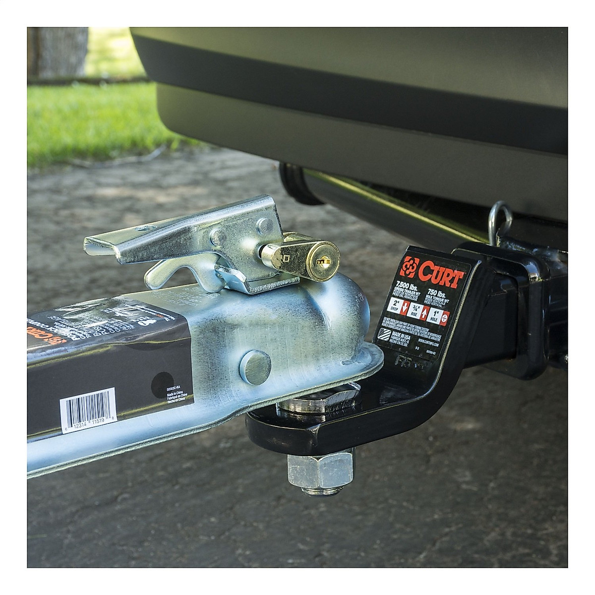 CURT 23022 Brass-Plated Steel Trailer Tongue Coupler Lock, 1/4-Inch Pin Diameter, Up to 3/4-Inch Span