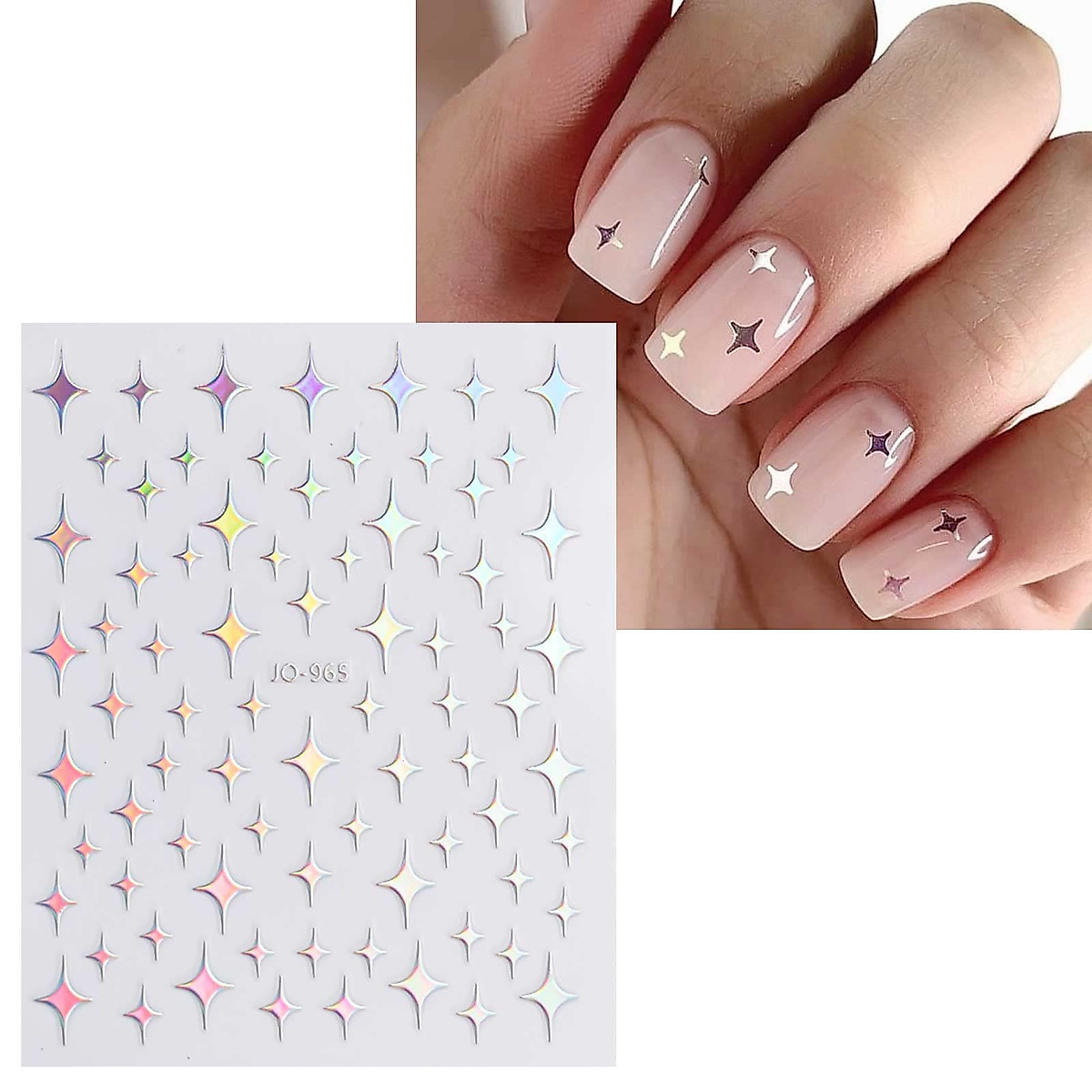 JMEOWIO 12 Sheets Aurora Nail Art Stickers Decals Self-Adhesive Pegatinas Uñas Glitter Holographic Star Heart Nail Supplies Nail Art Design Decoration Accessories