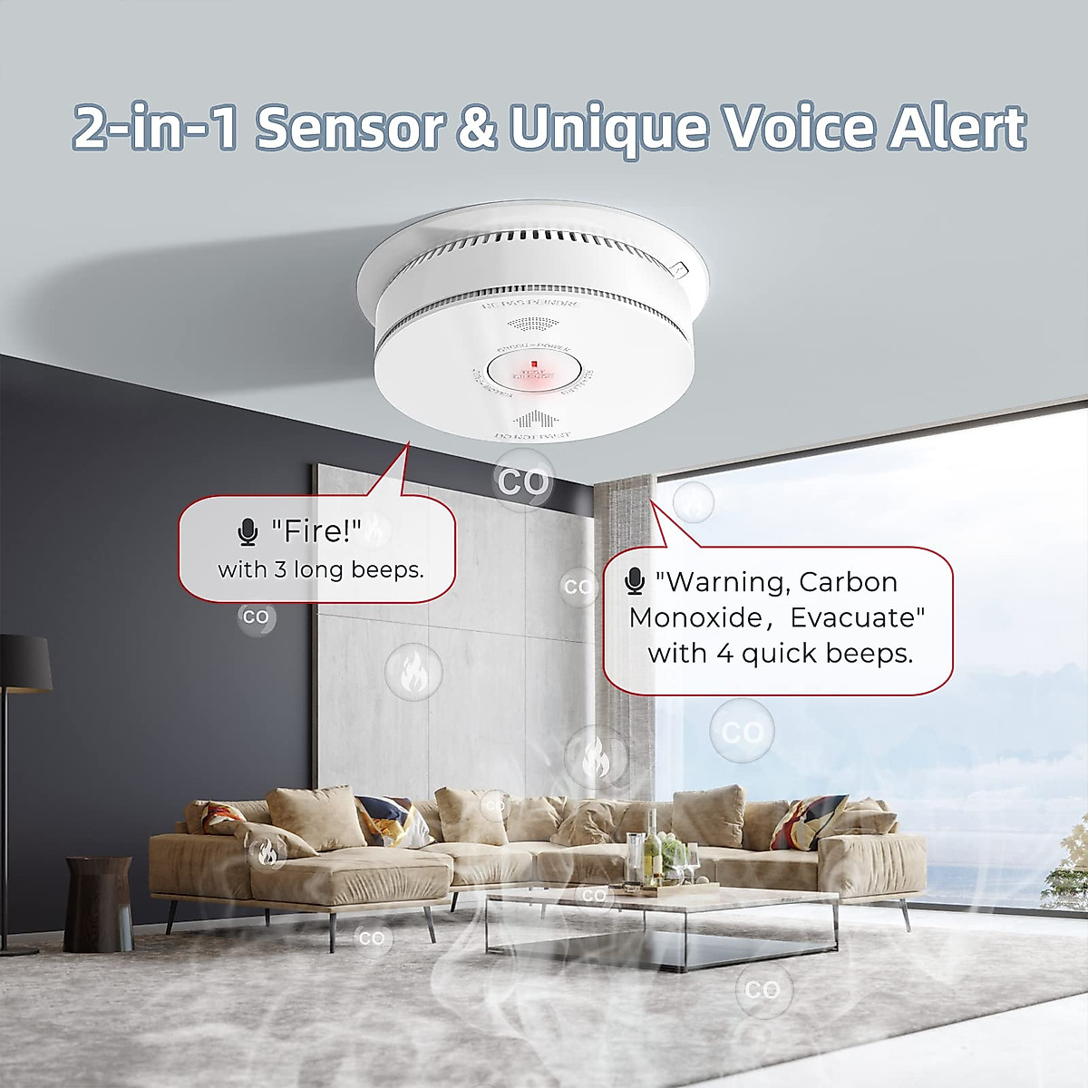 Smoke Detector Carbon Monoxide Detector Combo Standalone Model 2 Packs & Smoke Detector Carbon Monoxide Detector Combo 2.4G WiFi Model 2 Packs