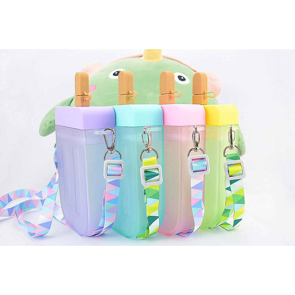 YunQin 300ml Cute Straw Cup New Plastic Popsicle Shape Water Bottle BPA Free Transparent Juice Drinking Cup Suitable for Adult Children (Purple)