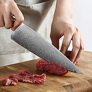 Damascus Chef Knife, 8 Inch Professional Damascus Kitchen Knife Forged with VG10 Super Steel 67-Layer, Non-slip Ergonomic Micarta Handle, Razor Sharp Lightweight Multipurpose Full Tang Gift Box