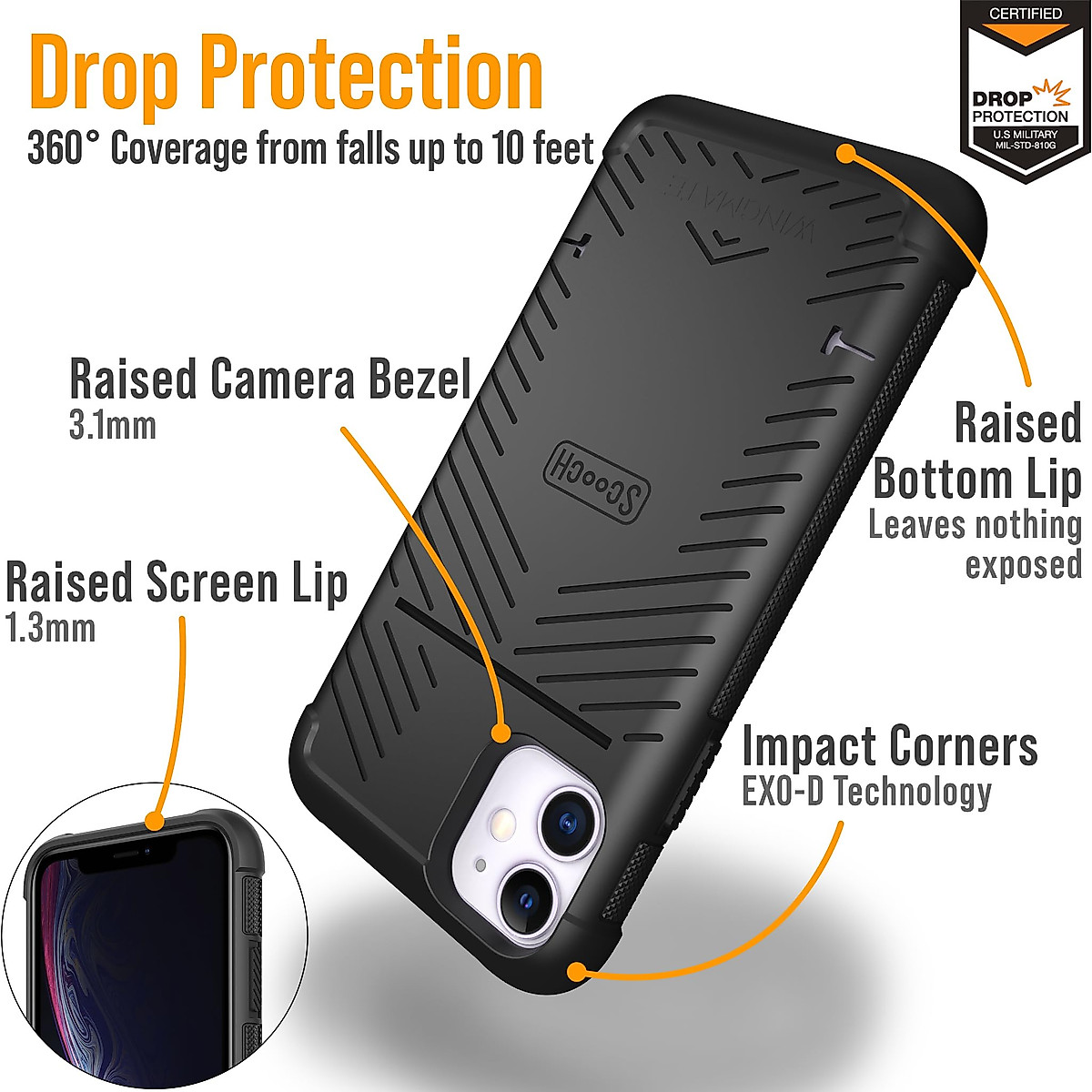 Scooch iPhone 11 Case with Card Holder, Wingmate for iPhone 11 Wallet Case with RFID Protection,10-Foot Drop Protection, Magnetic Back for Car Mounts, Black