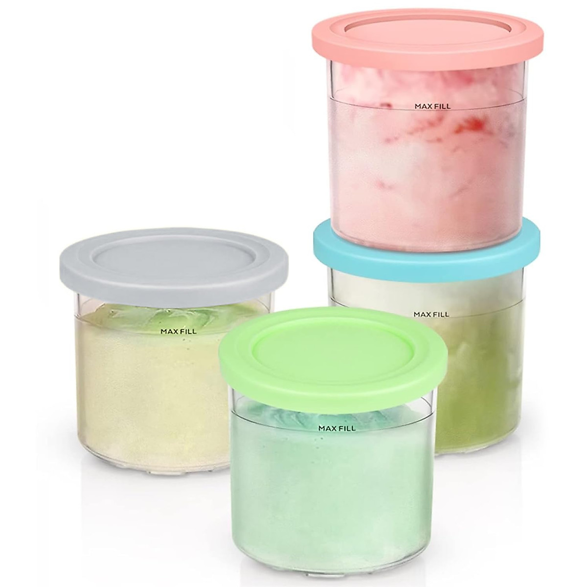 AFDLLDQM Containers Replacement for Ninja Creami Pints and Lids - 4 Pack, 16oz Cups Compatible with NC301 NC300 NC299AMZ NC290 Series Ice Cream Maker - BPA-Free & Dishwasher Safe