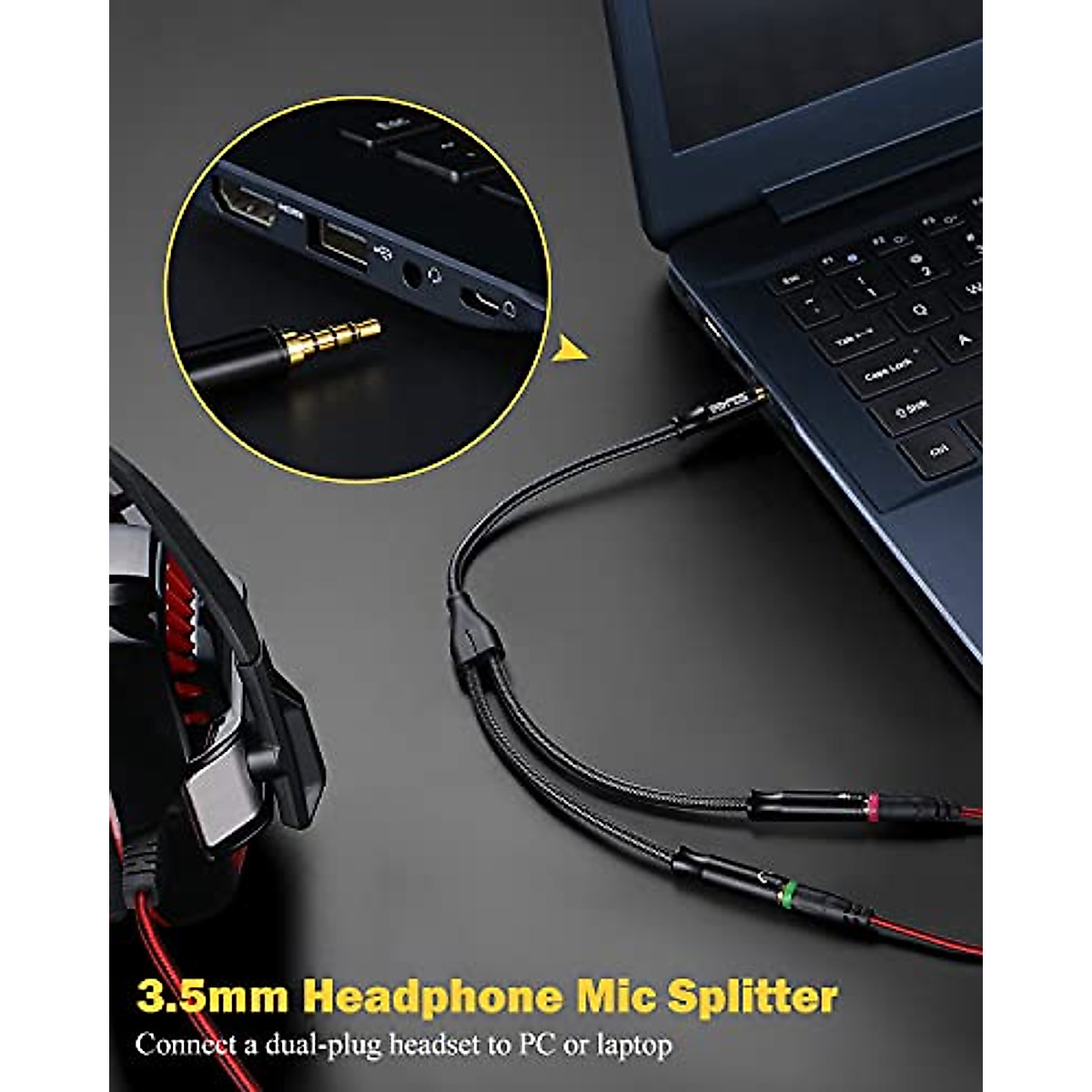SOLMIMI Headphone Mic Splitter, TRRS Headset Splitter with Separate Headphone and Mic Jack, 3.5mm Combo Audio Adapter for Dual-Plug Headset Compatible to Xbox One, Smartphone, PC, Ps4-11inch(30cm)