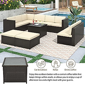 GODAFA 9-Piece XLarge Outdoor Patio Furniture Set,All-Weather PE Wicker Rattan Conversation Sectional Sofa with Cushions and Ottoman for Backyard Porch Poolside, Beige