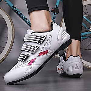 SDEQA Women Men Cycling Shoes Road Bike Riding Shoes Indoor Outdoor Compatible with Peloton Bike with Look Delta Cleats Pre-Installed Clip in Pedal,White,6