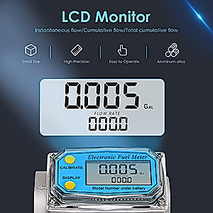 CGOLDENWALL 1inch Water Flow Meter 1" Digital Fuel Flowmeter Inline, 1" FNPT Inlet/Outlet, Measuring Range 2.5-26GPM, Flow Meter for Water Diesel Kerosene Gasoline, 1inch