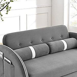 55.5" Pull Out Sofa Bed, Velvet 2 Seater Loveseats Sofa with Side Pockets, Convertible Sleeper Bed with Adjsutable Backrest and Pillows, Sofa Bed Couch for Apartment Office Living Room, Grey