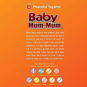 Peaceful Squirrel Variety, Hot-Kid Baby Mum-Mum Rice Rusks Variety Pack of 6 (Organic Original, Banana, Vegetables, Apple & Pumpkin, Carrot & Sweet Potato, Blueberry & Goji) - 1.76 Ounce