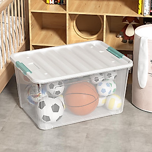 Doryh 4 Pack 85 Quart Latching Storage Box Bin, Large Storage Box with Wheels, Clear