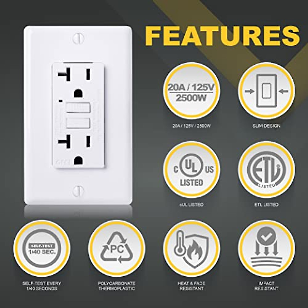 Faith 20A GFCI Outlet, Non-Tamper-Resistant GFI Duplex Receptacles with LED Indicator, Self-Test Ground Fault Circuit Interrupter with Wall Plate, ETL Listed, White