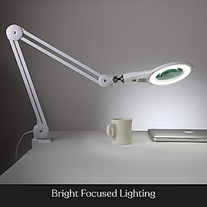Brightech LightView PRO Magnifying Desk Lamp, 2.25x Light Magnifier, Adjustable Magnifying Glass with Light for Crafts, Reading, Close Work - White