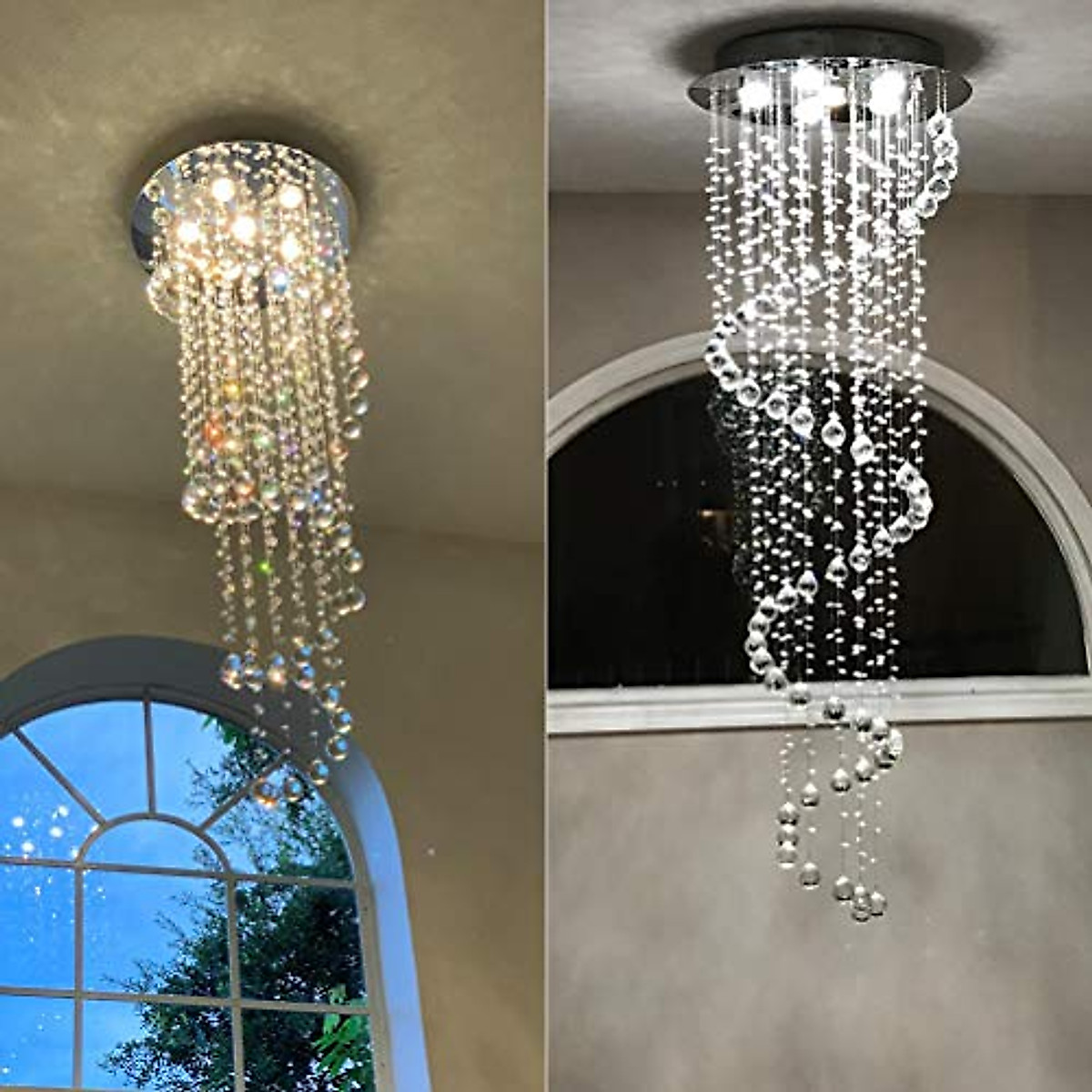 Modern Contemporary Swirl Chandelier Lighting for Foyer Dining Room Kitchen Chandelier Fixture Ceiling Light Rain Drop with All Crystal Balls D20'' X H61'' of CRYSTOP