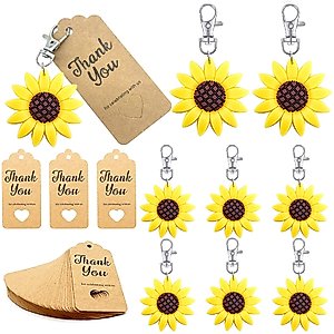 Finduat 20 Sets Baby Shower Return Gifts for Guests for Adult, Sunflower Keychains + Thank You Kraft Tags for Sunflower Party Favors, Baby Shower Party Bag Decor for Birthday Party