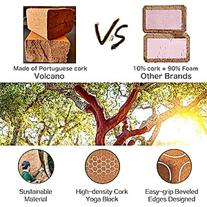 Cork Yoga Blocks 2 Pack Set -Natural Cork from Portugal, 9"x6"x4" Yoga Blocks Non-Slip&Anti-Tilt for Women| Men, Lightweight, Odor-Resistant| Moisture-Proof, Perfect Yoga Equipment